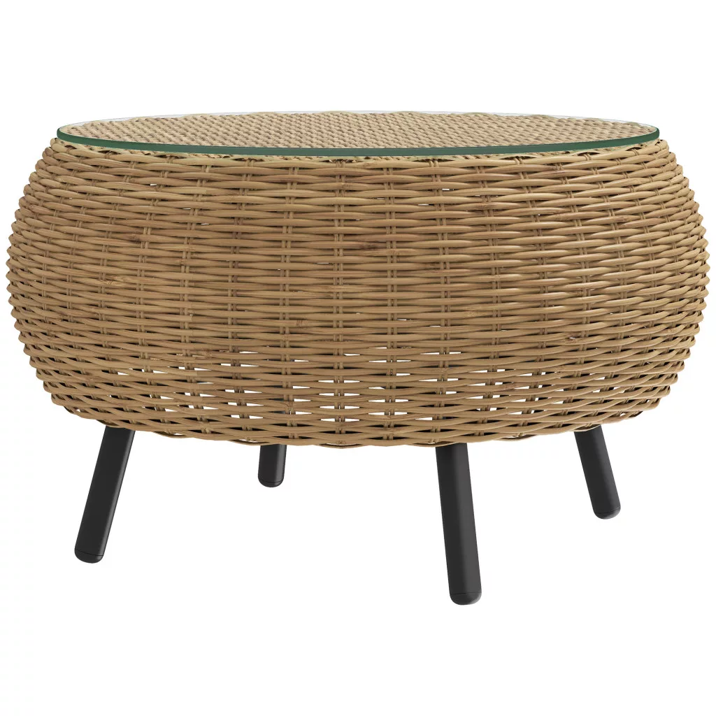 Outsunny Rattan kerek kerti asztal üveglappal, barna